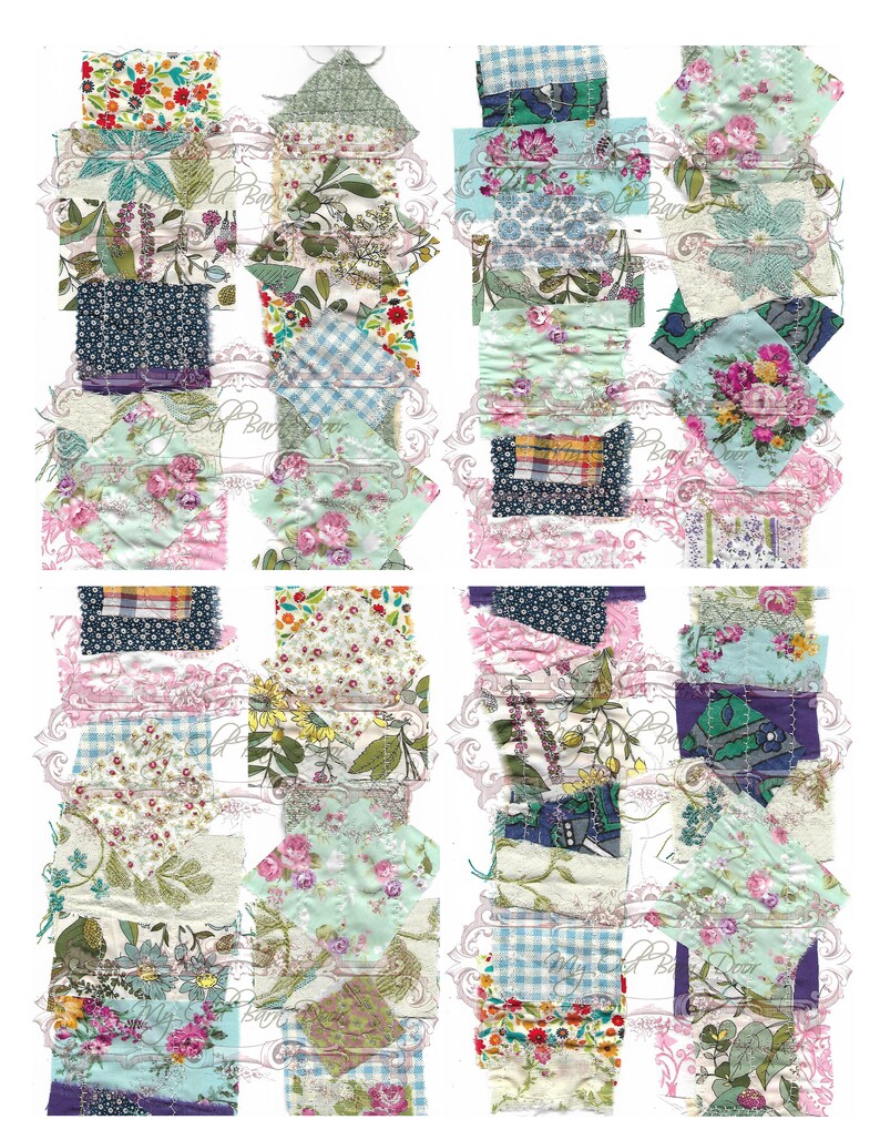 Fabric collage sheet scans digital download digital product | Etsy