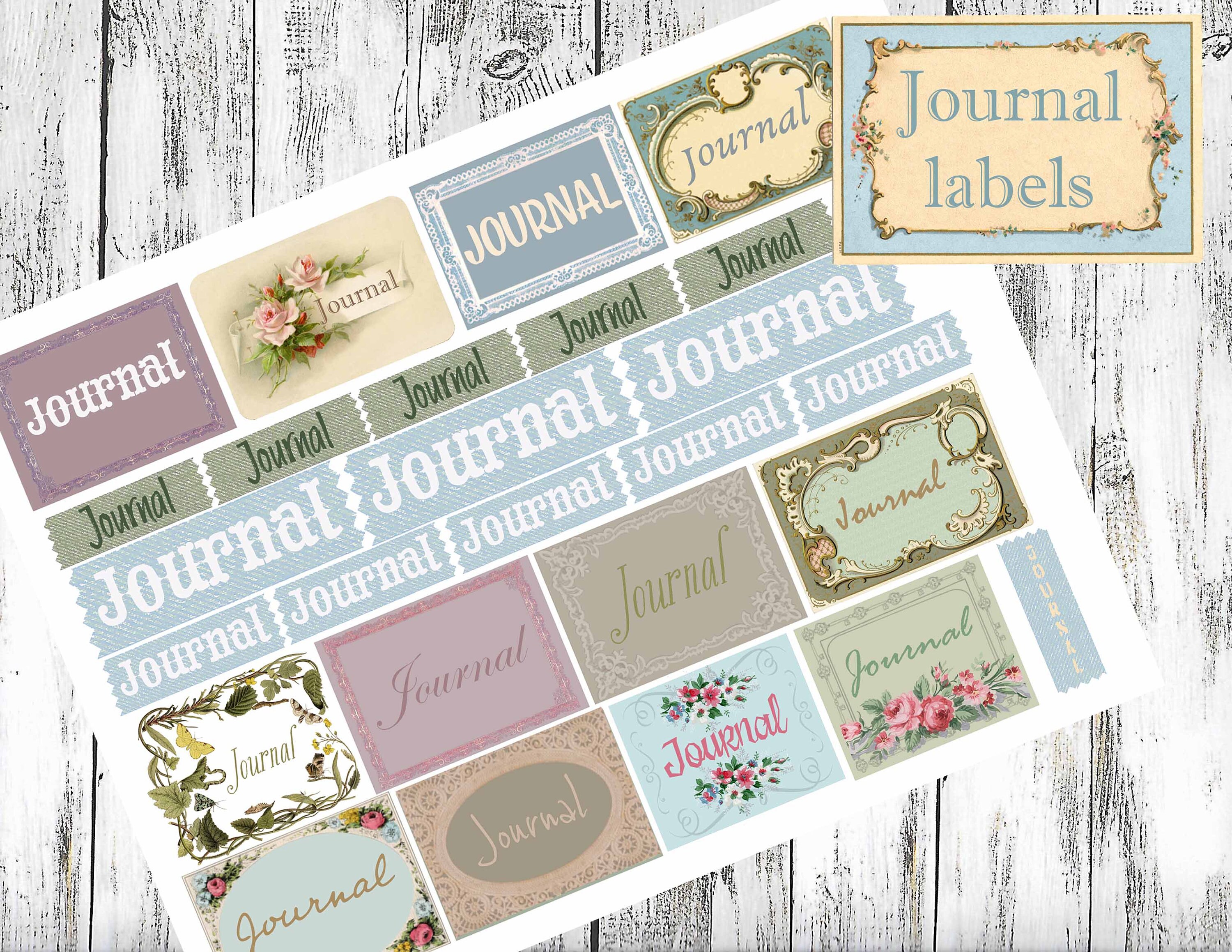 Journal Labels Digital Download Journal Scrapbook Floral - Etsy