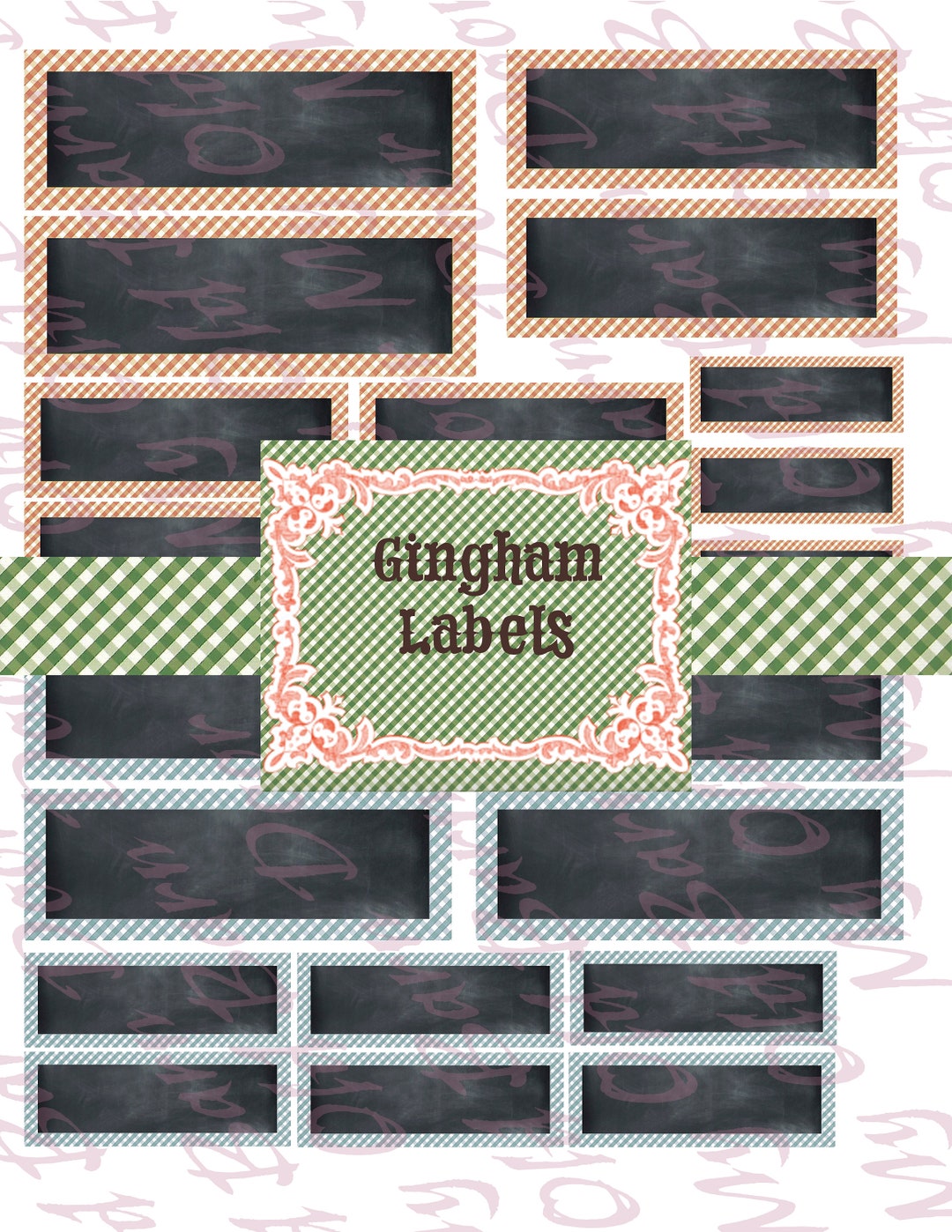 Teal and Orange Variety Size Gingham Labels, Fall Label, Farm Label ...