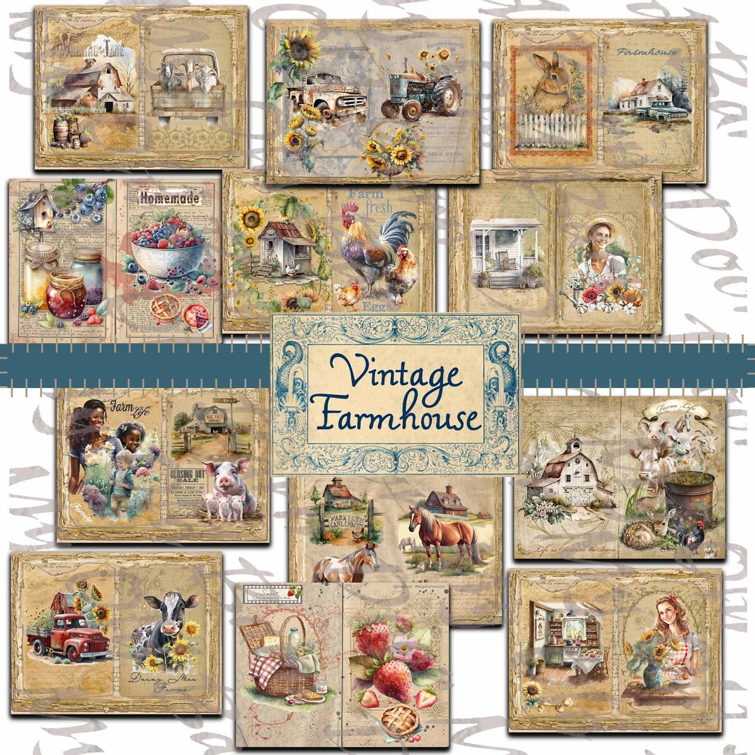 Vintage Farmhouse Papers Digital Download Junk Journal Scrapbook Farm ...