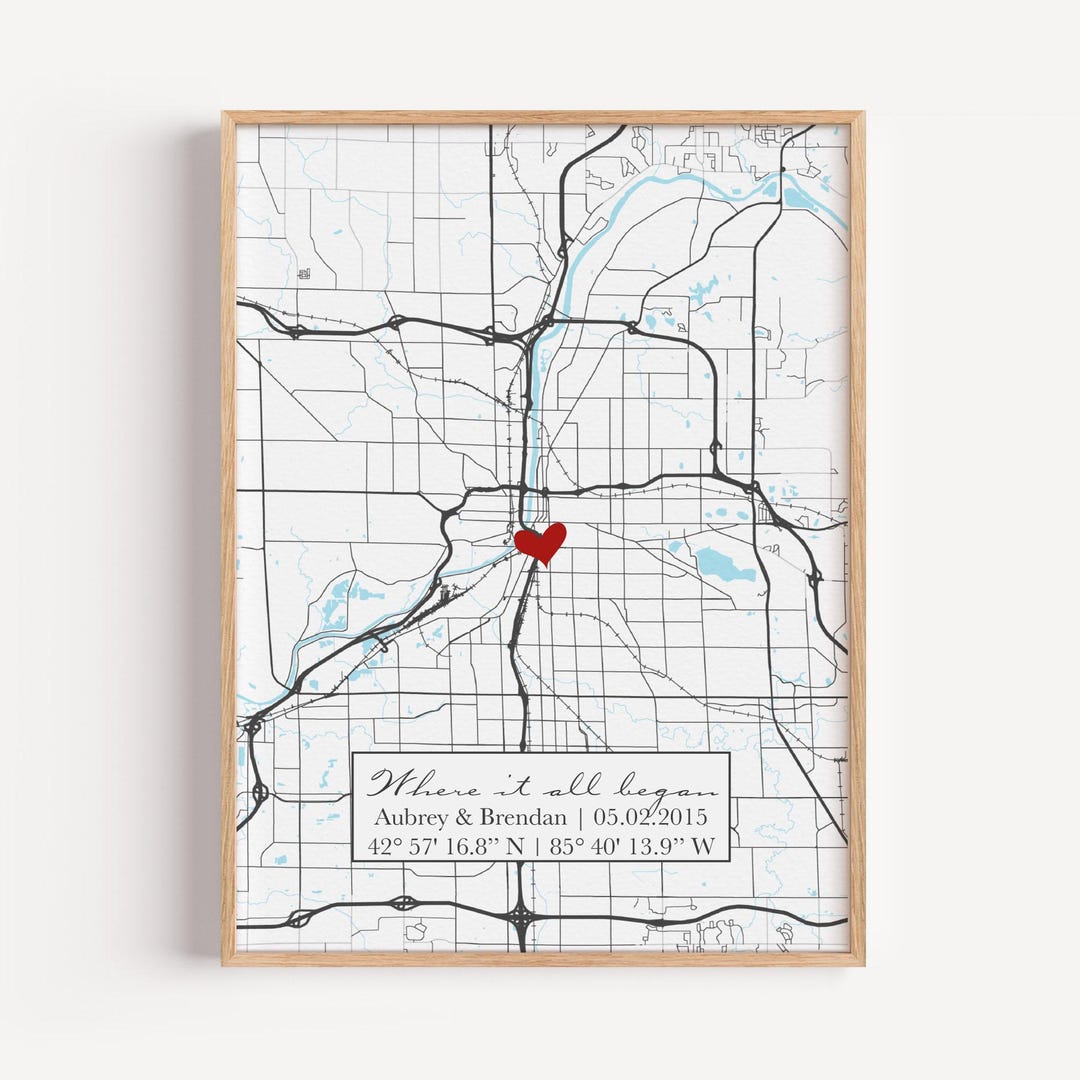 Where It All Began, Where We Met Map, Anniversary Gift, Heart Map, Our ...