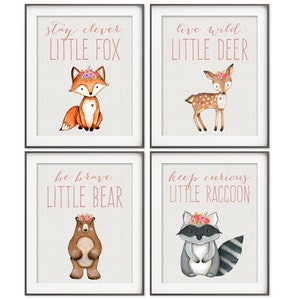 Woodland Decor Prints, Nursery Art, Fox Print, Bear Print, Raccoon ...