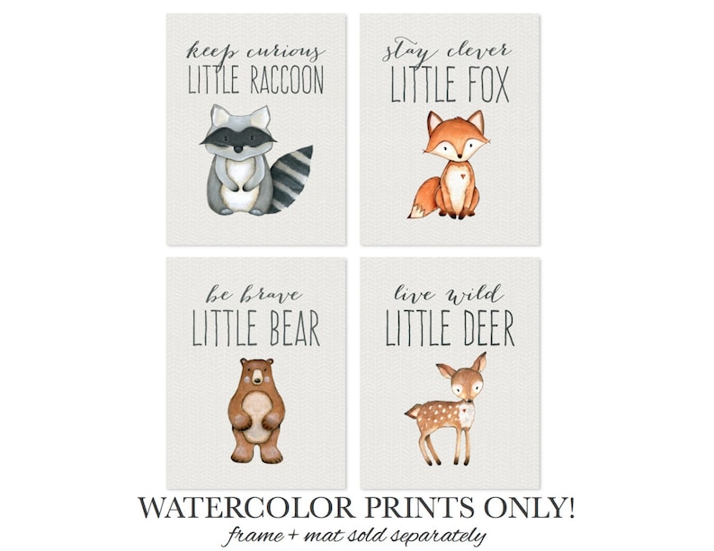 Woodland Decor Prints, Nursery Art, Fox Print, Bear Print, Raccoon ...