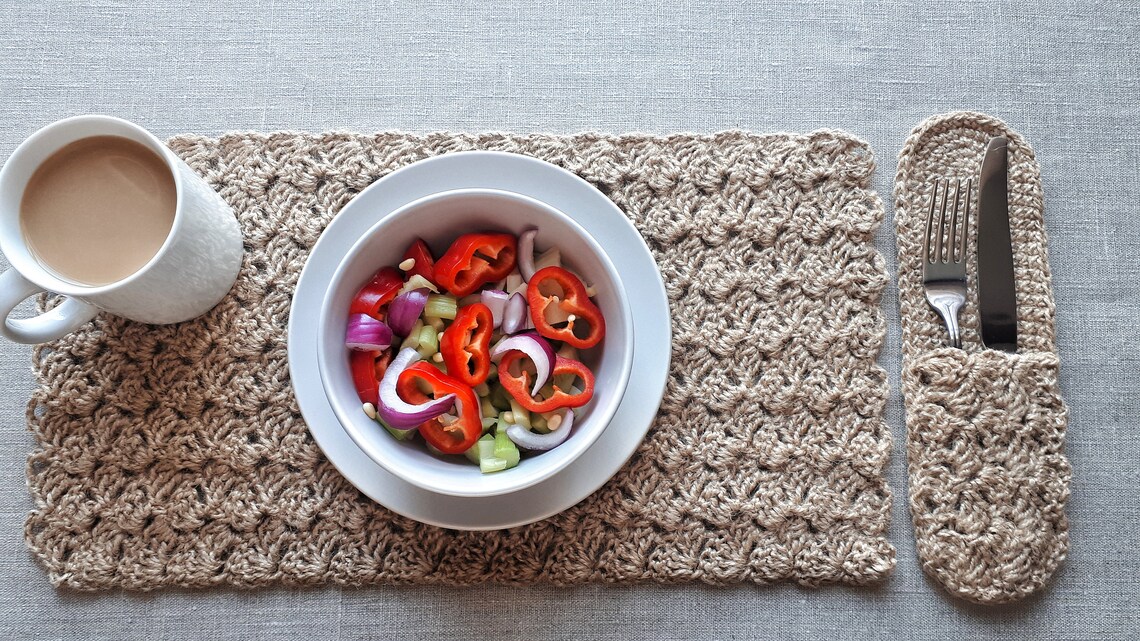 CROCHET PATTERN Table Mat With Cutlery Holder DIY Placemat Pdf Vintage ...