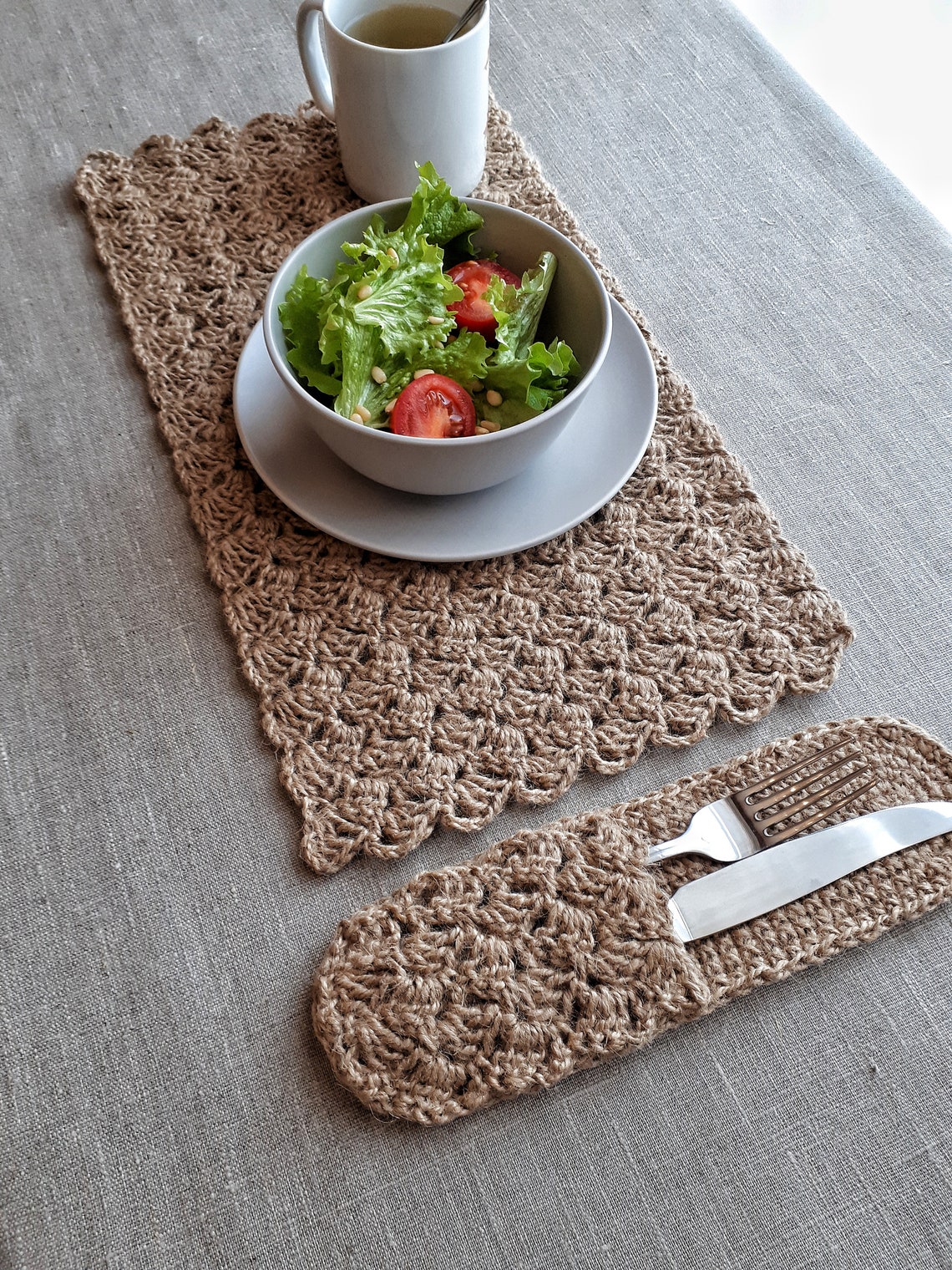 CROCHET PATTERN Table Mat With Cutlery Holder DIY Placemat Pdf Vintage ...