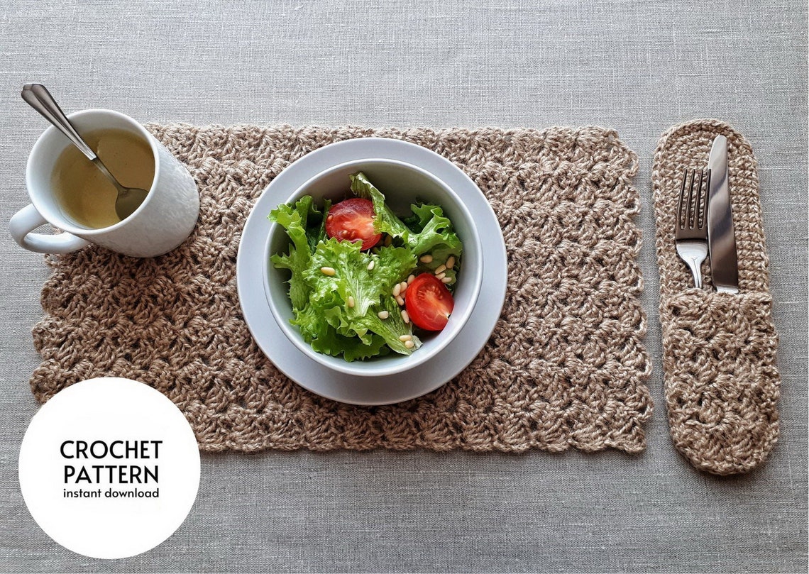 CROCHET PATTERN Table Mat With Cutlery Holder DIY Placemat Pdf Vintage ...