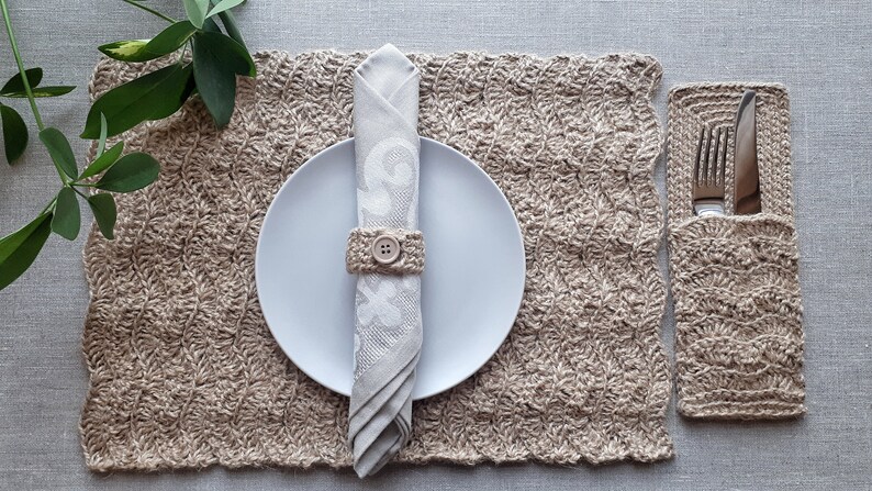 CROCHET PATTERN Table Mat Pattern With Cutlery Holder and Napkin Ring ...