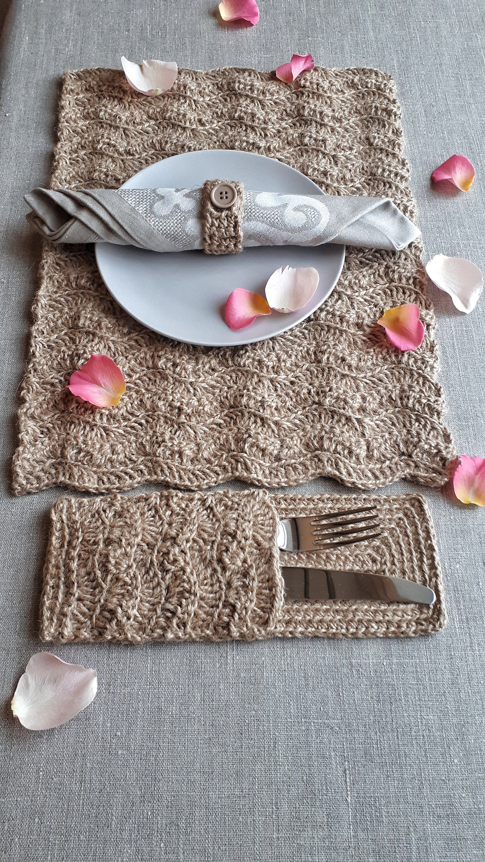 CROCHET PATTERN Table Mat Pattern With Cutlery Holder and Napkin Ring ...