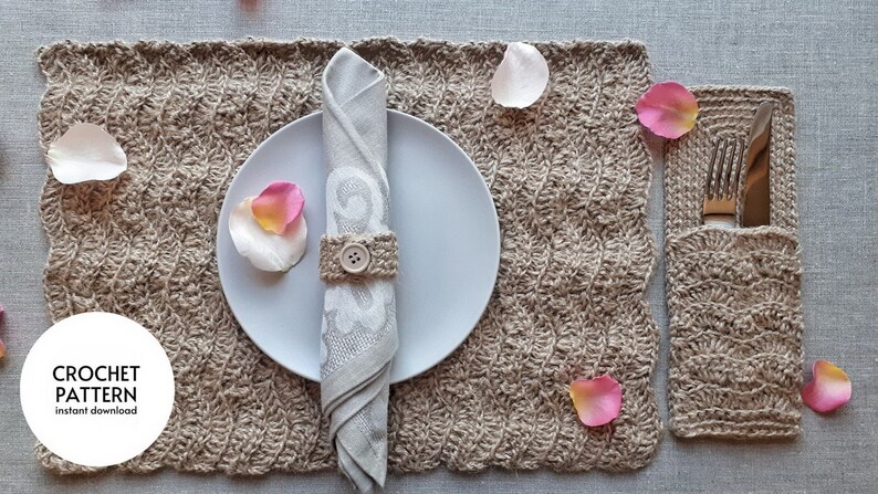 CROCHET PATTERN Table Mat Pattern With Cutlery Holder and Napkin Ring ...