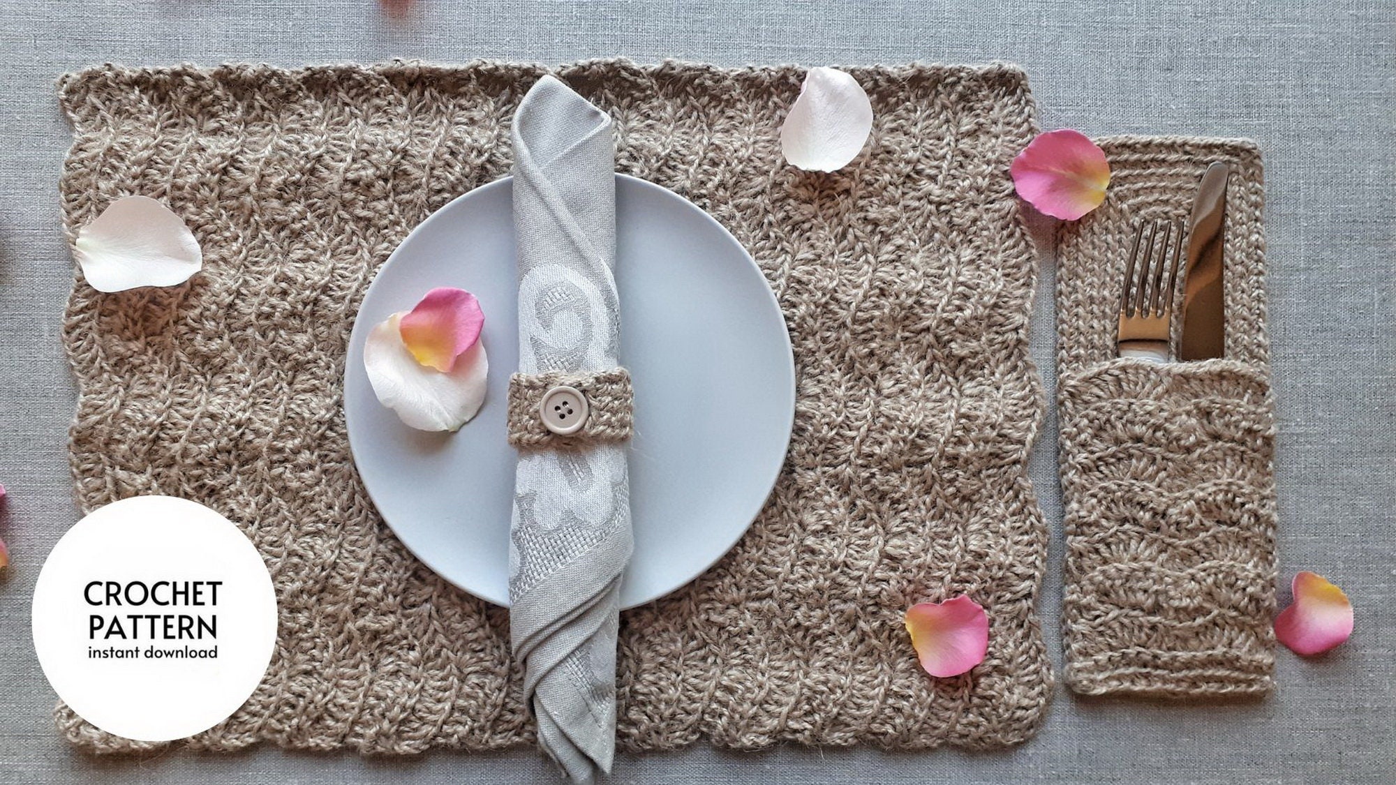 CROCHET PATTERN Table Mat Pattern With Cutlery Holder and Napkin Ring ...