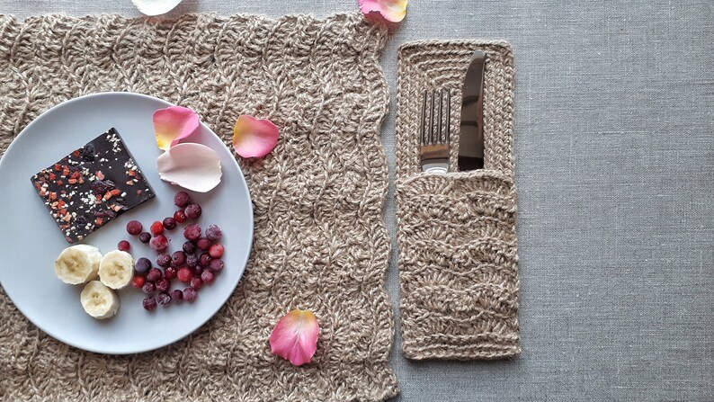 CROCHET PATTERN Table Mat Pattern With Cutlery Holder and Napkin Ring ...