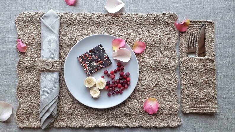 CROCHET PATTERN Table Mat Pattern With Cutlery Holder and Napkin Ring ...