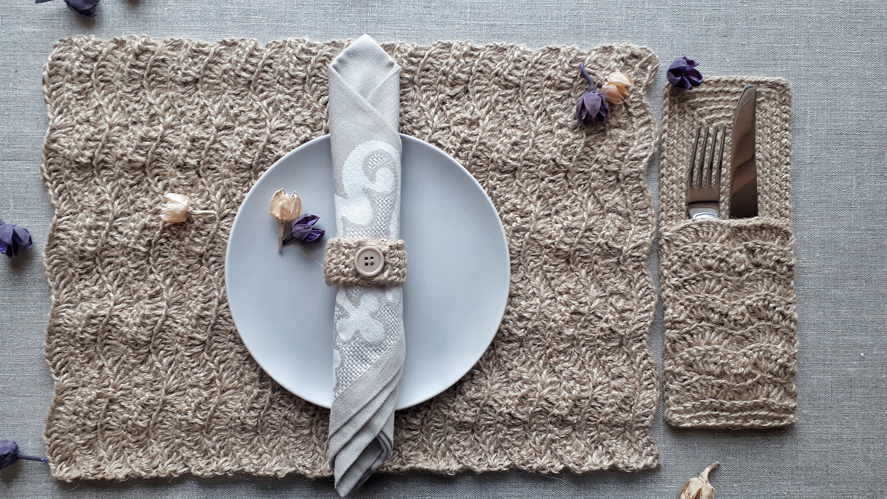 CROCHET PATTERN Table Mat Pattern With Cutlery Holder and Napkin Ring ...
