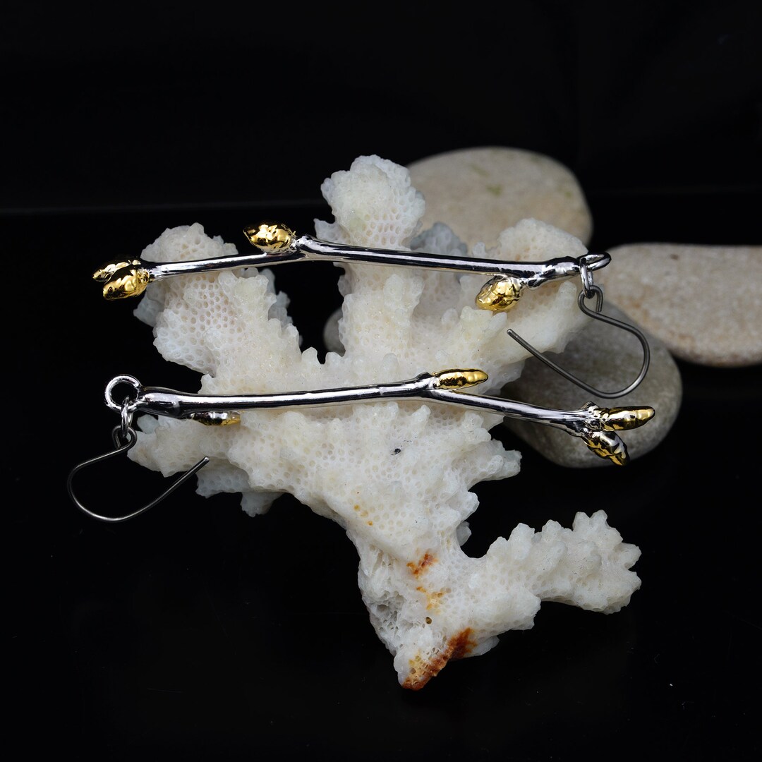Long Metal Branch Earrings. Tree Twig Statement Jewelry. - Etsy