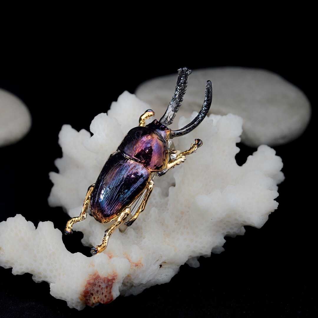 Brooch " Stag Beetle": Real Beetle Electroformed With White Rhodium ...