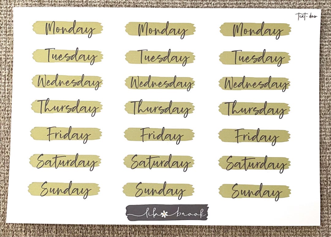 Days of the Week Header Stickers - Etsy