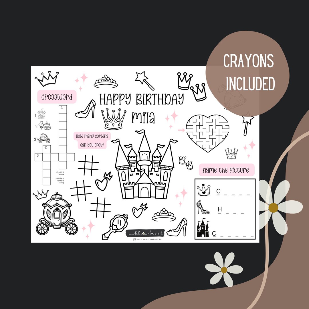 10 Pack Princess Placemat Bundle, Princess Theme Birthday Activity ...