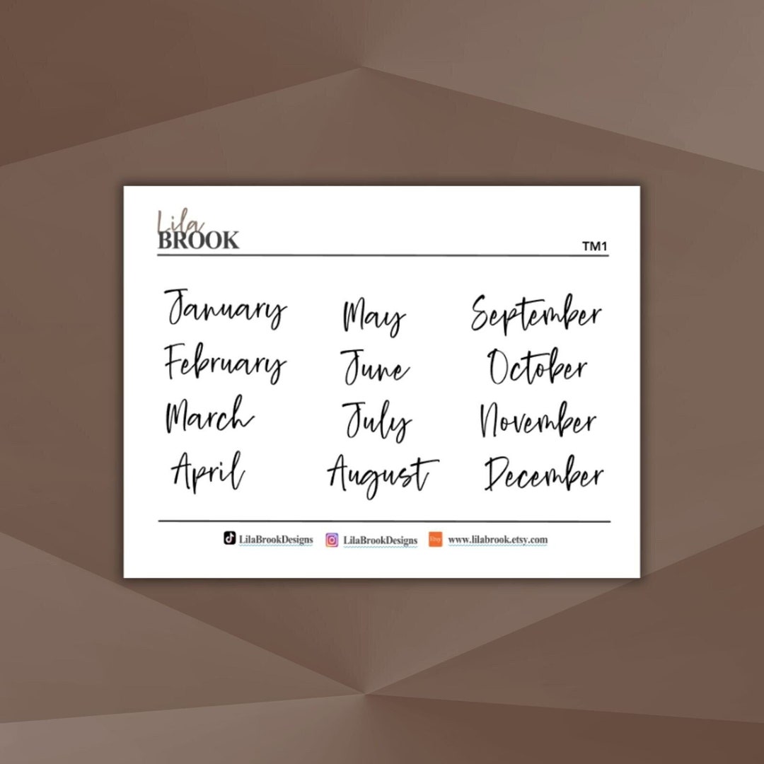 Month Script Text Stickers, Months of the Year Stickers, Month Header ...