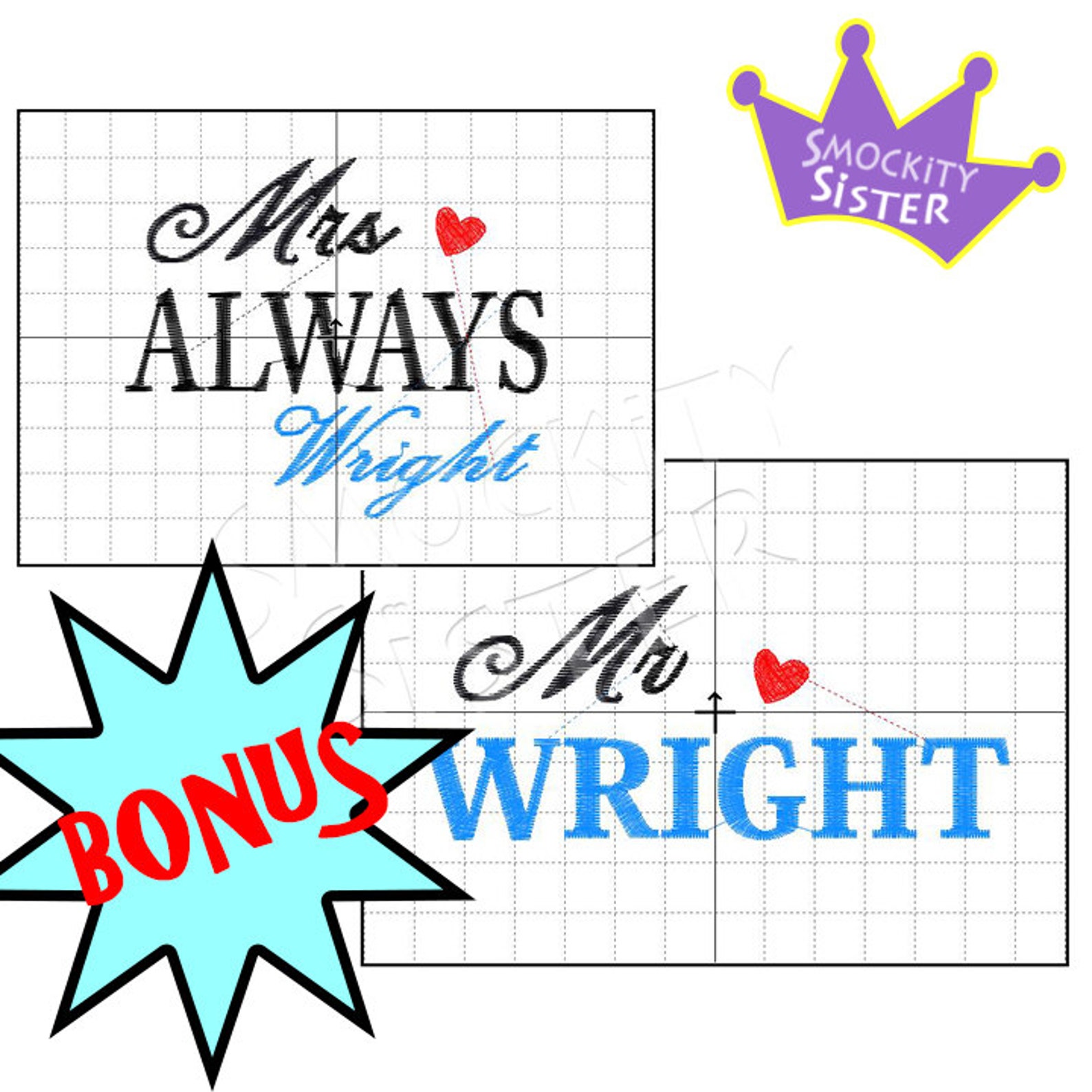 Mr. Right and Mrs. Always Right Embroidery File - Digital Download for ...