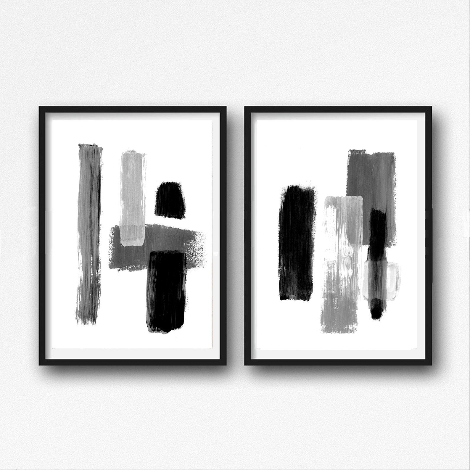 Black White Geometric Abstract Painting Minimalist Art Set | Etsy