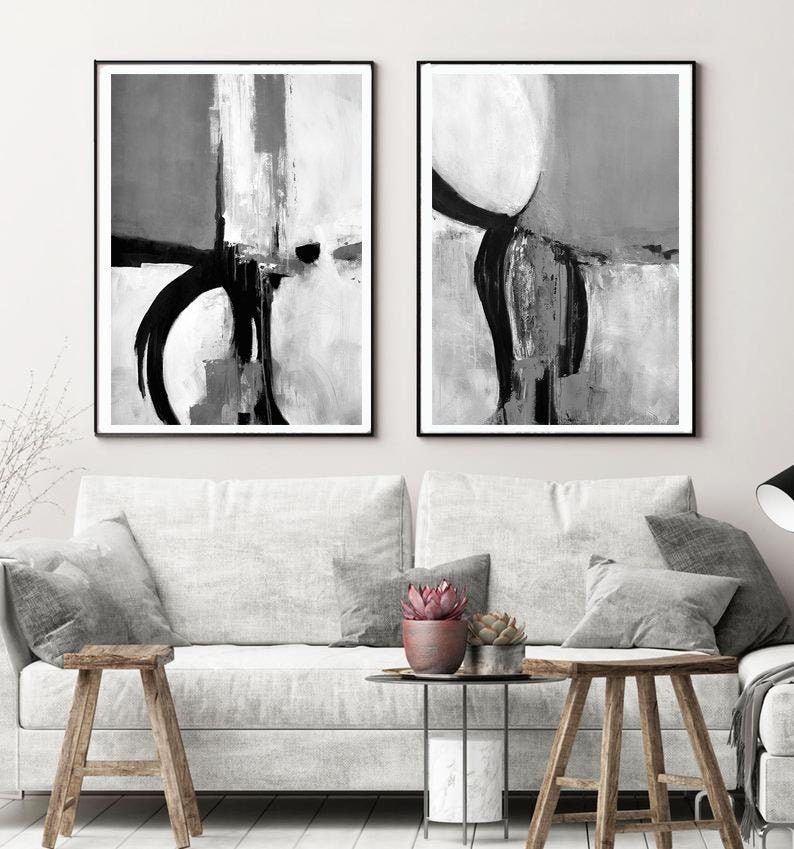 Set of 2 Prints 2 Black & White Abstract Art Instant - Etsy