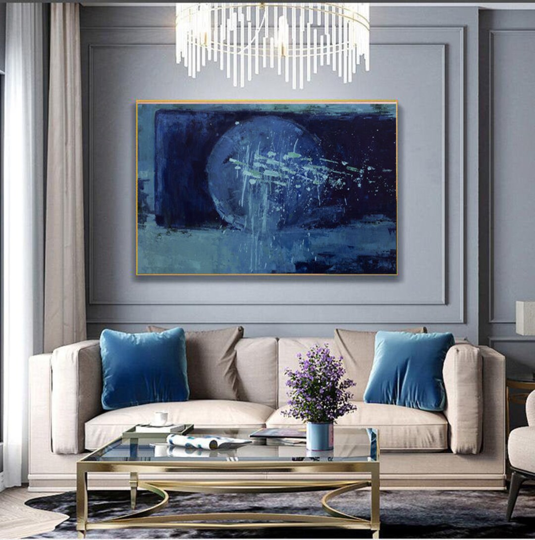 Artwork, Abstract Art, Blue Horizontal Abstract, Minimalist Wall Art ...