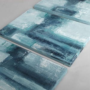 Set of 3 Abstracts, Teal Abstract, Original Painting, Wall Art, Modern ...