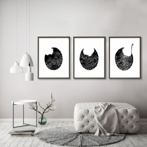 Set of 3 Prints, Abstract Art Print Set, 3 Abstract Prints, Black Ink ...