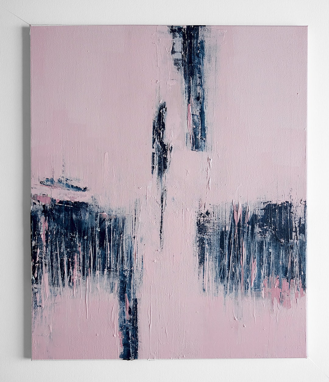 Textured Abstract Painting: Pink, Blue, Navy Acrylic on Canvas (50x60 ...