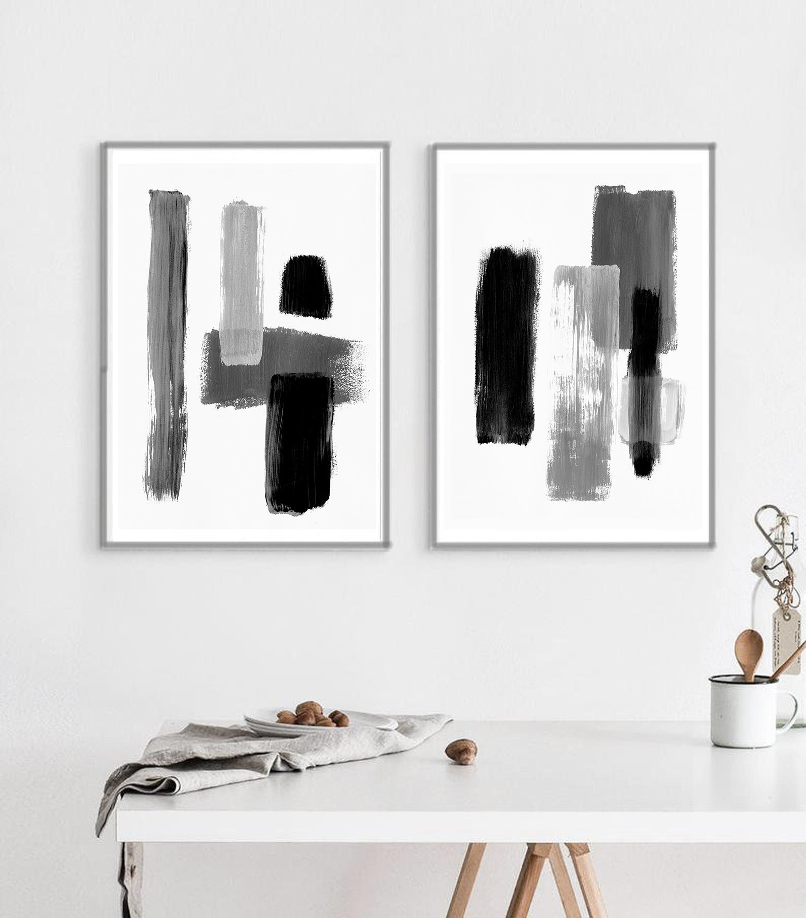 Black White Geometric Abstract Painting Minimalist Art Set | Etsy
