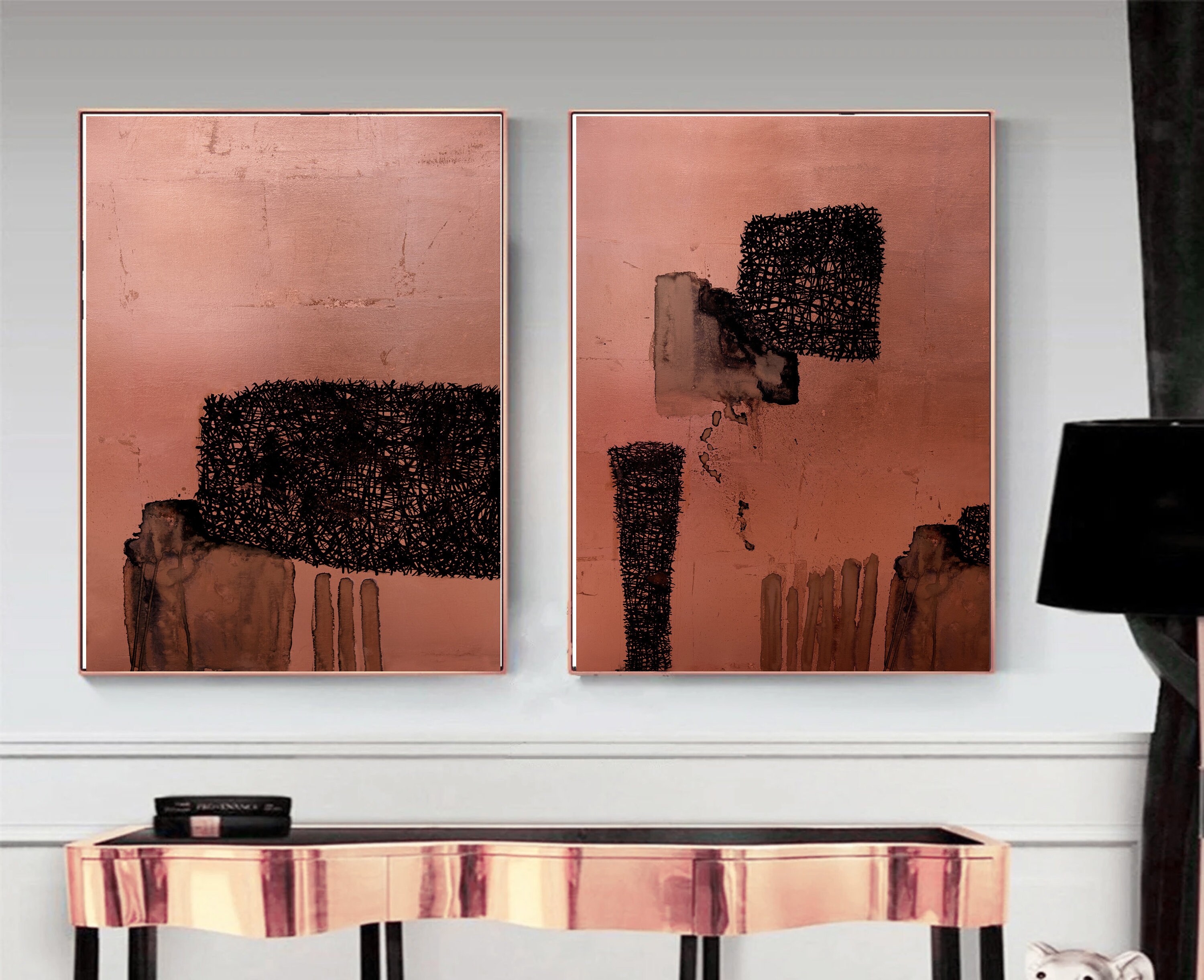 Black and Copper Abstract Art Modern Art Prints Set of Two - Etsy