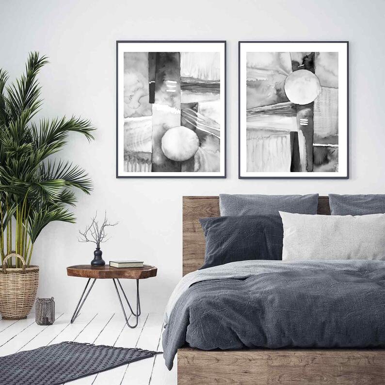 Black and White Abstract Set of 2 Downloadable Print - Etsy