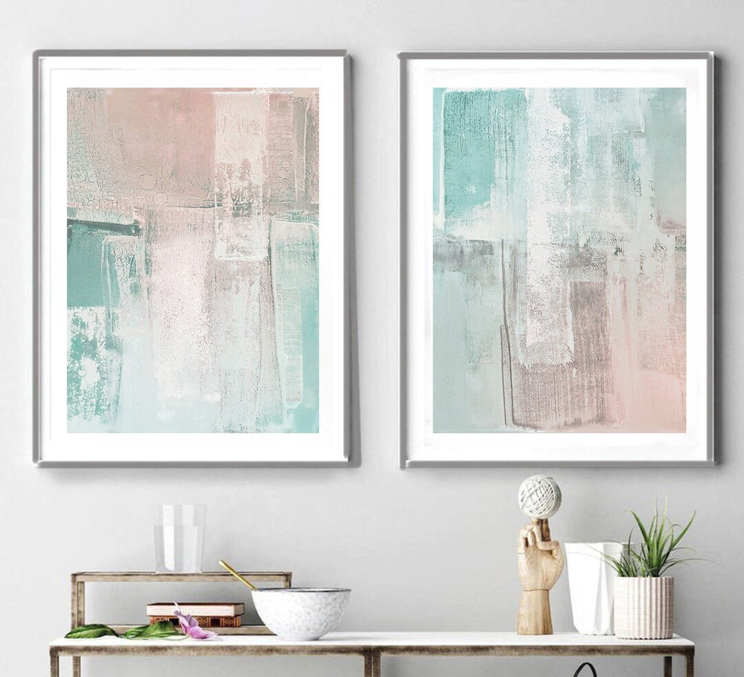 Abstract Painting, Minimalist Art Set of 2 Prints, A3 Set of 2 Green ...