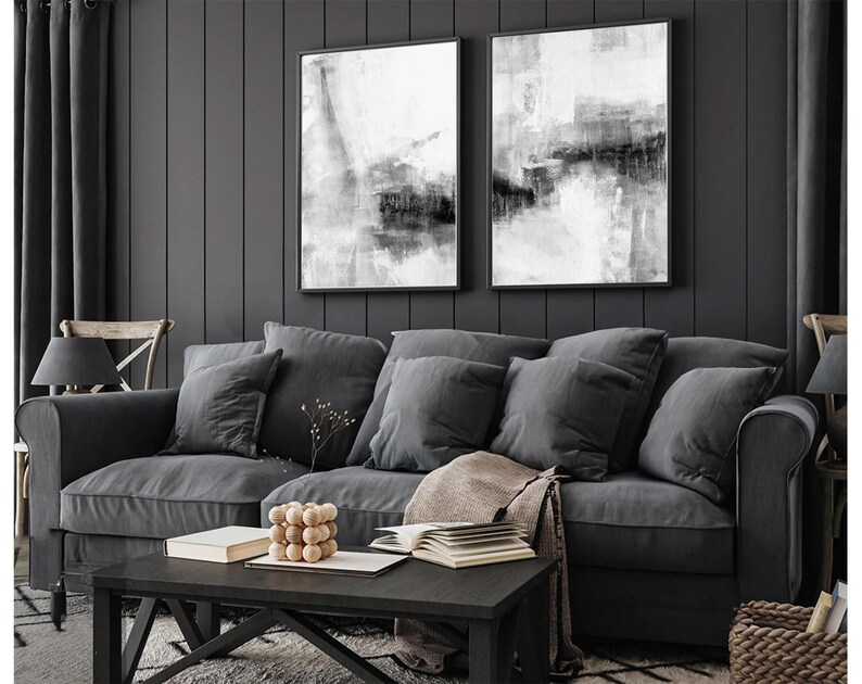 Abstract Art Prints Set: Black, White, Grey - Minimalist Decor (digital ...