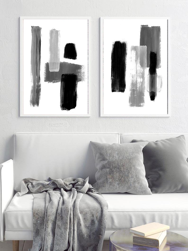 Black White Geometric Abstract Painting Minimalist Art Set | Etsy