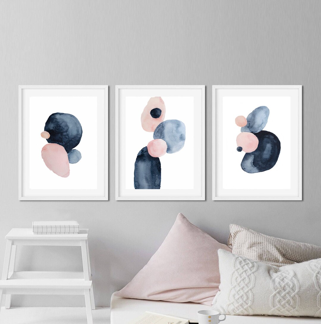 Printable Art Set of 3, Art Poster, Digital Download, Wall Decor, Navy ...