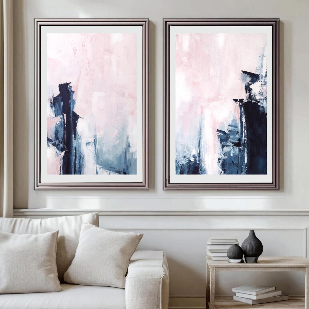 Blush Pink Abstract Art Prints (set of 2) - Minimalist Wall Decor ...