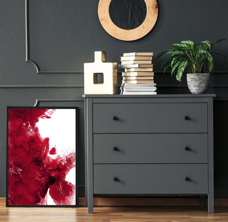 Printable Abstract Large Art Prints Brush Red Prints Simple | Etsy