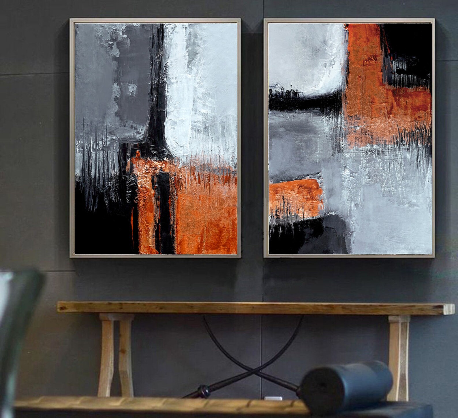 Black and Orange Abstract Art Modern Art Prints Set of Two - Etsy