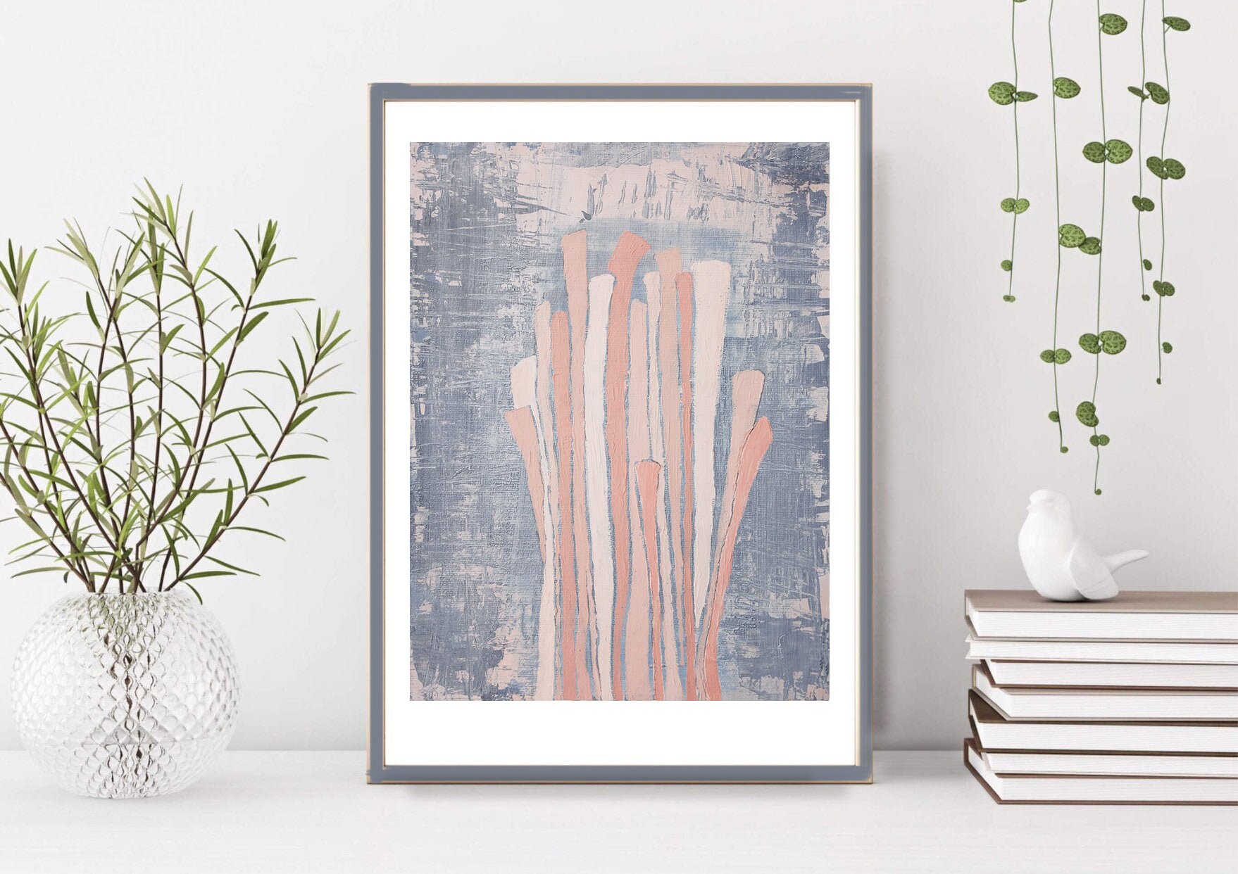 Acrylic gray peach abstract original painting pastel pink | Etsy