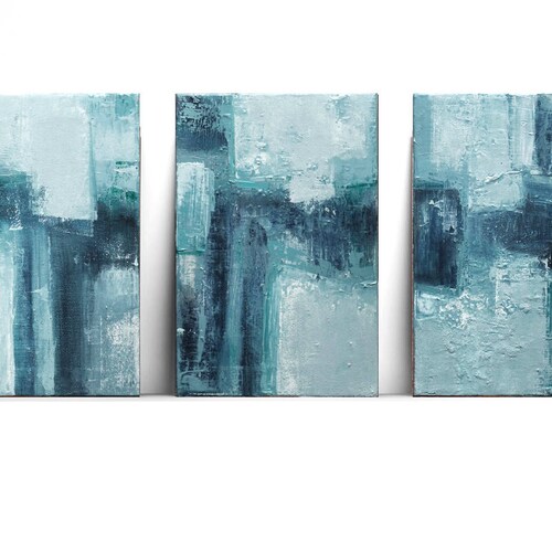 Set of 3 Abstracts Teal Abstract Original Painting Wall - Etsy