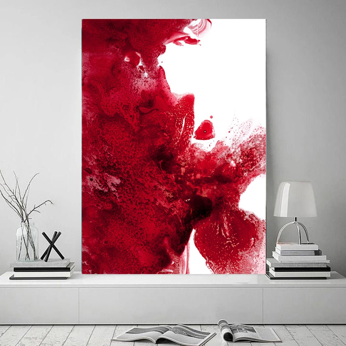 Printable Abstract Large Art Prints Brush Red Prints Simple - Etsy