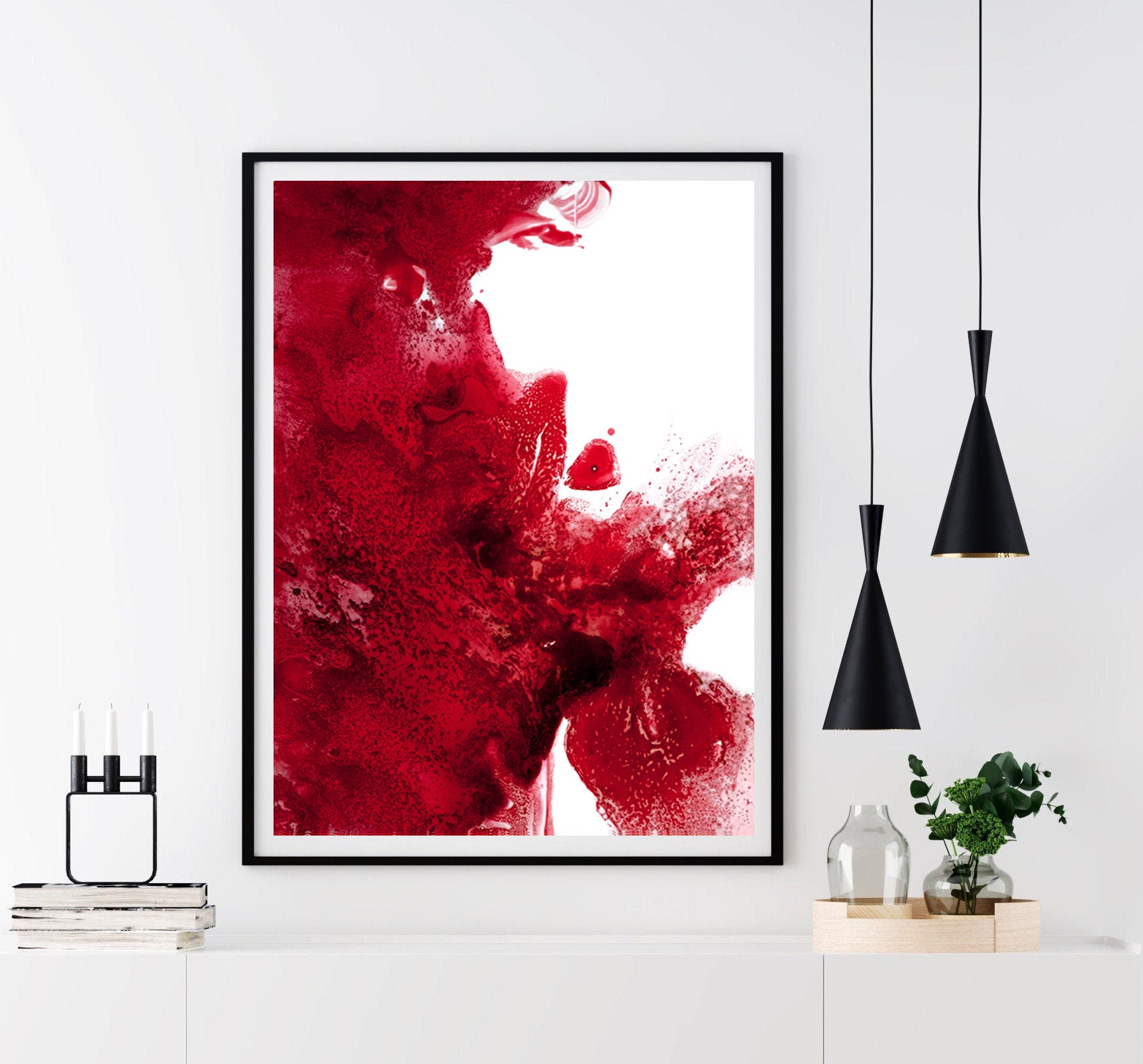 Printable Abstract Large Art Prints Brush red Prints Simple | Etsy