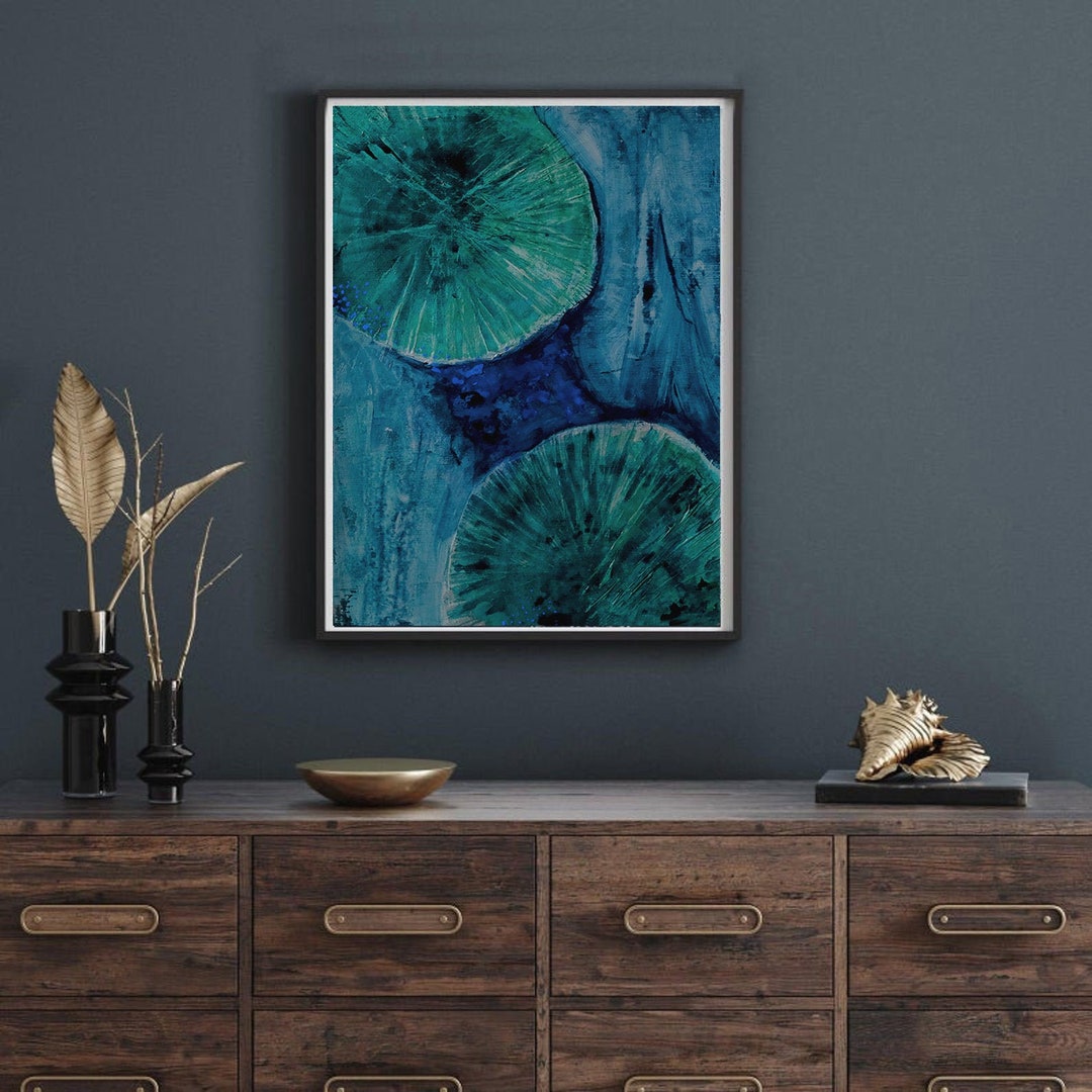 Acrylic Turquoise Blue Abstract, Original Painting Paper , Ultramarine ...