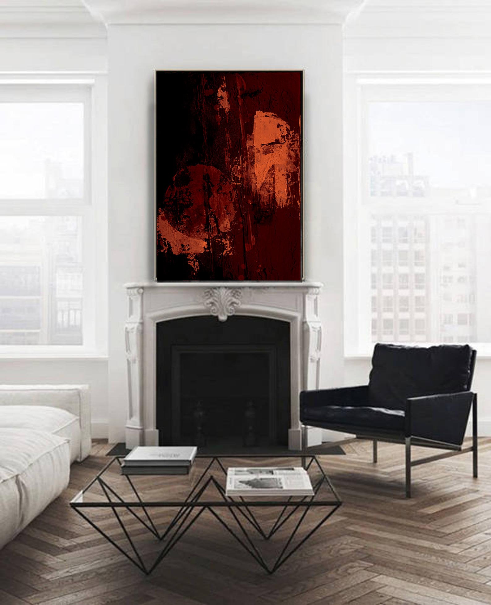 Printable Black orange Poster Industrial Print Modern | Etsy