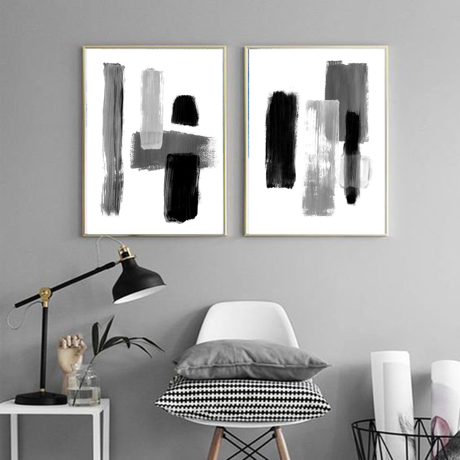 Black White Geometric Abstract Painting Minimalist Art Set | Etsy