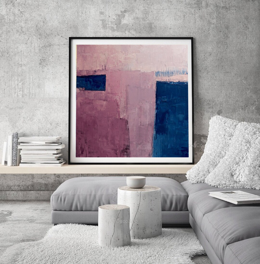 Pink Abstract Art, Pink Print ,abstract Print, Navy Blue and Pink ...