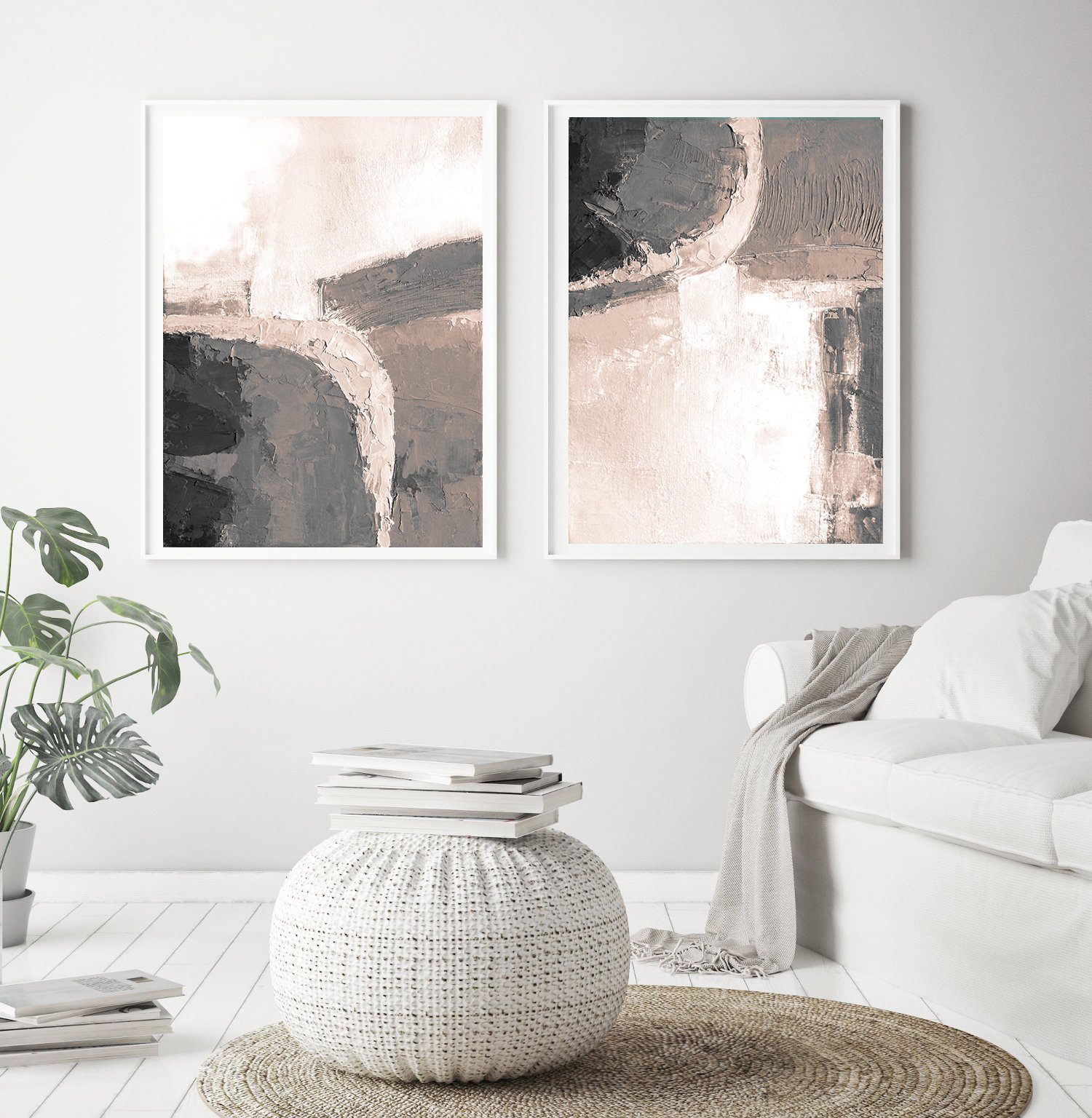 Set of 2 Beige Wall Art Prints Modern Contemporary Abstract - Etsy