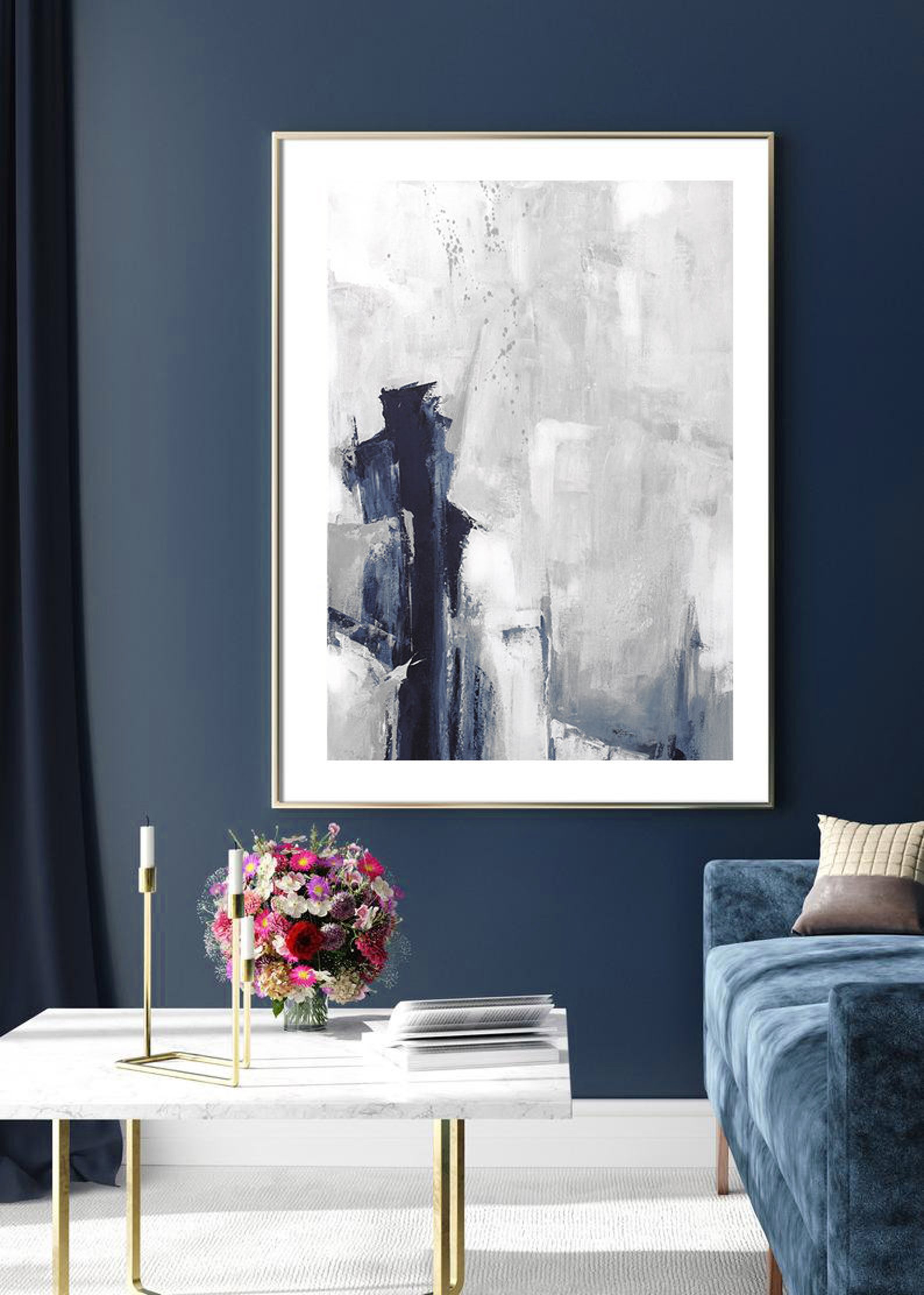 Blue Large Artwork Abstract Art Blue Wall Art Minimalist - Etsy