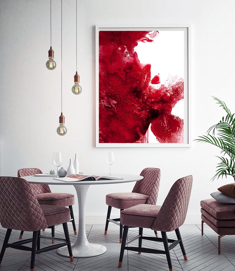 Printable Abstract Large Art Prints Brush red Prints Simple | Etsy